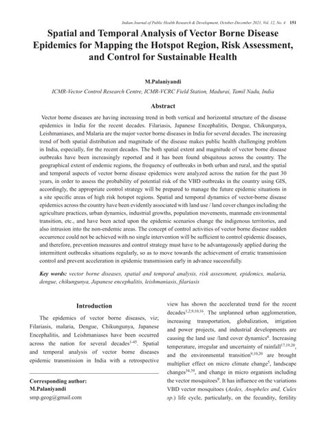 Pdf Spatial And Temporal Analysis Of Vector Borne Disease Epidemics For Mapping The Hotspot