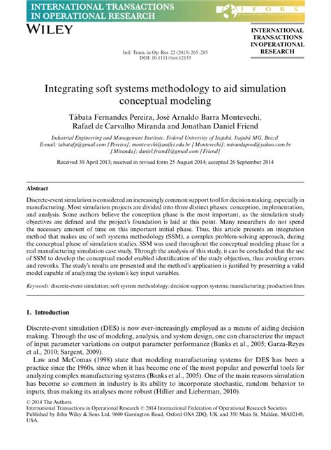 Pdf Integrating Soft Systems Methodology To Aid Simulation Conceptual