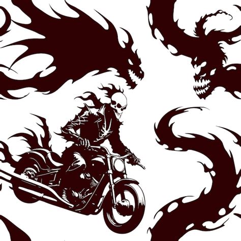 Premium Vector Ghost Rider With Burning Bike