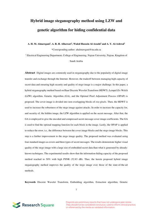 Pdf Hybrid Image Steganography Method Using Lzw And Genetic Algorithm