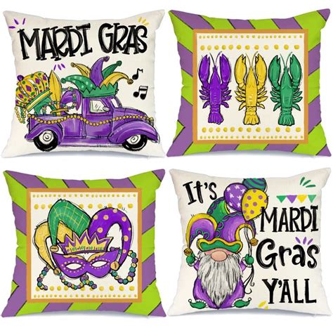 Geeory Mardi Gras Pillow Covers 18x18 Inch Set Of 4 For Home