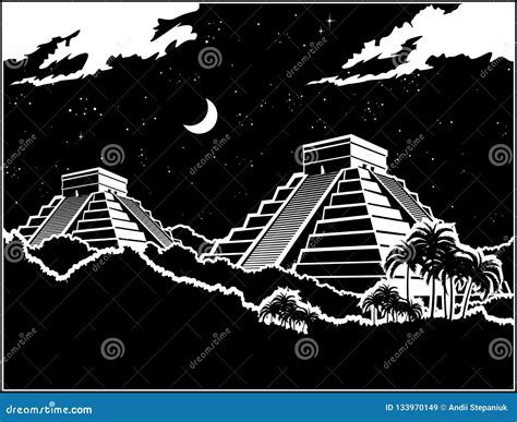 Mayan Pyramids Vector Drawing Icon 216928755