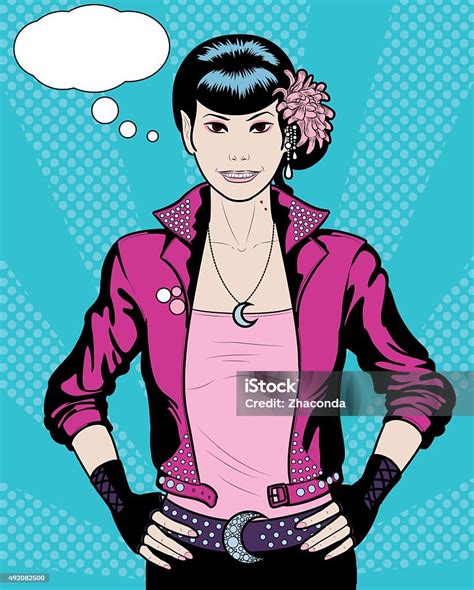 Asia Vampire Punk Rock Gadis Pop Art Poster Ilustrasi Stok Unduh