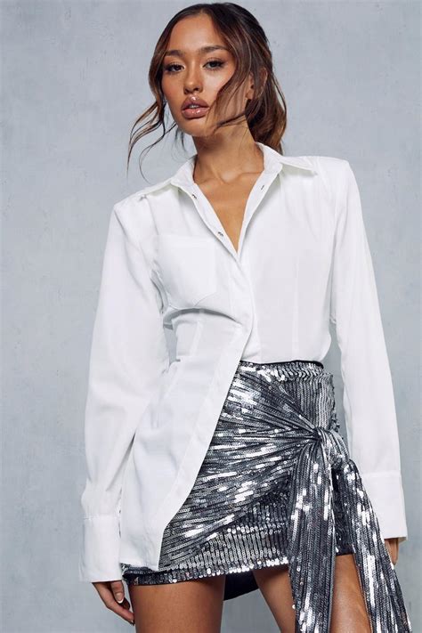 Cinched Waist Poplin Shirt Boohoo Uk