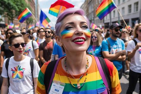 A Female Lgbt Supporter At A Pride March Premium Ai Generated Image