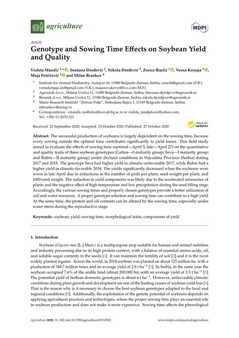Pdf Genotype And Sowing Time Effects On Soybean Yield And Quality