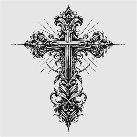 Symbole De Croix Religieuse Vecteur De Tatouage Noir Vecteur Premium