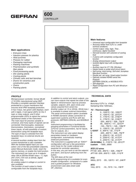gefran 600 datasheet download free pdf parameter computer programming relay