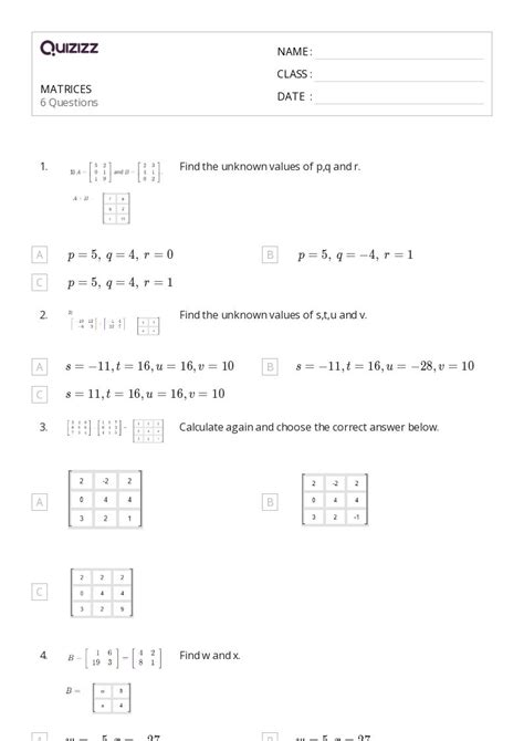 50 Matrices Worksheets On Quizizz Free And Printable