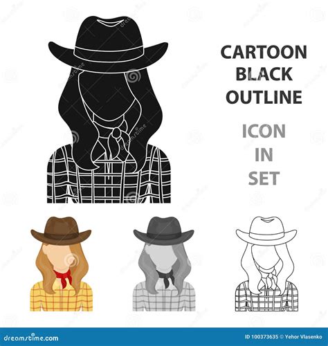 Cowgirl Icon In Cartoon Style Isolated On White Background Rodeo