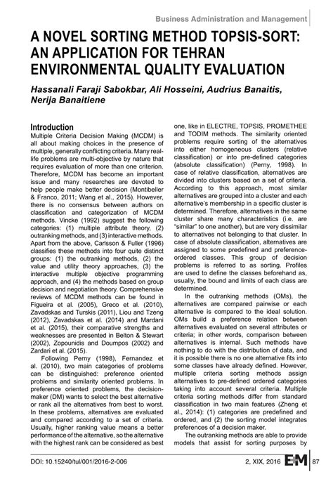 Pdf A Novel Sorting Method Topsis Sort An Application For Tehran