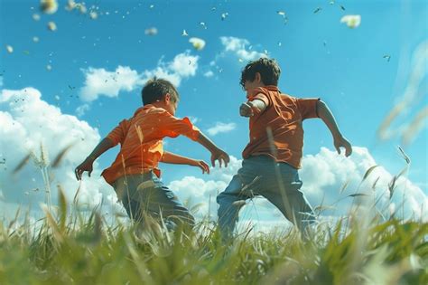 Premium Photo Brothers Roughhousing On The Grass