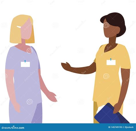 Interracial Female Medicine Workers With Uniform Characters Stock