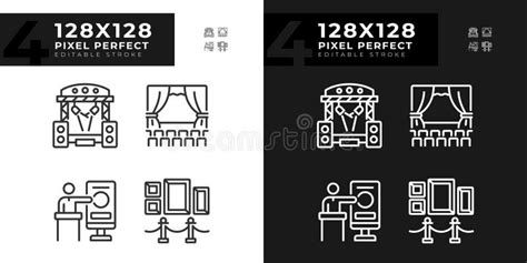 Cultural Events Pixel Perfect Linear Icons Set For Dark Light Mode Stock Vector Illustration