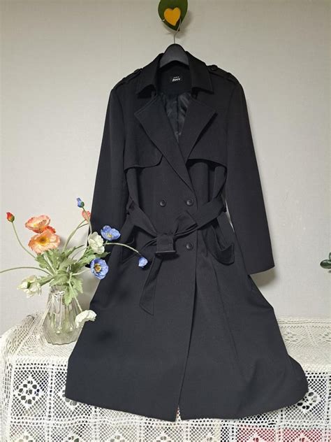 거의 새것 블랙 폴리원단 허리벨트 뒷단트임 바바리 코트 헬로마켓