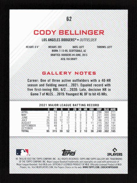 2022 Topps Gallery 62 Cody Bellinger For Sale Online Ebay