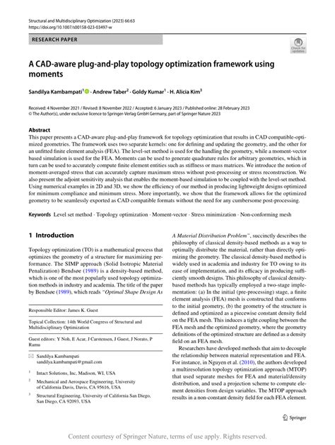 A Cad Aware Plug And Play Topology Optimization Framework Using Moments