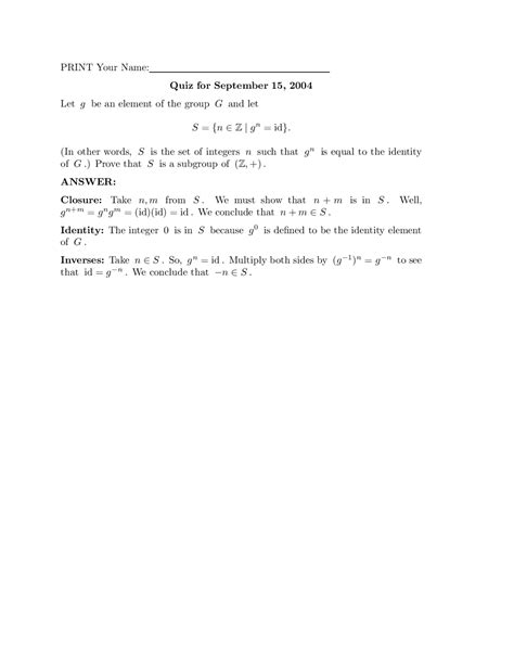 solved quiz 3 with 1 question algebraic structures i math 546 docsity
