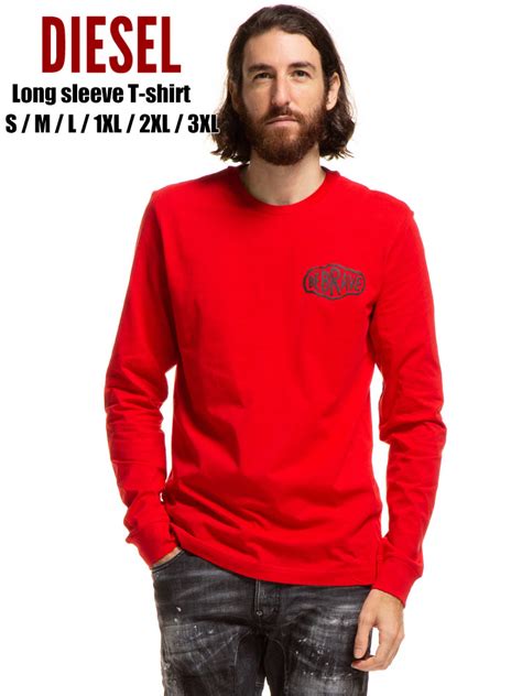 Diesel ディーゼル メンズ 長袖 Tシャツ ロゴ プリント クルーネック ロンt 赤 水色 ライトブルー Dsa02974grai Heroes Online