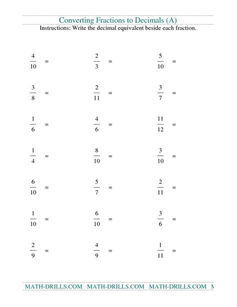 Convert Fractions To Decimals Worksheets Pdf