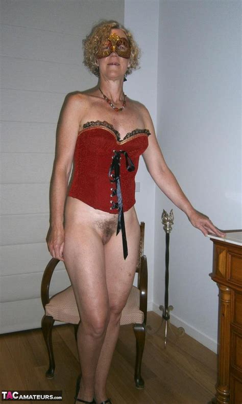 Old Blonde Woman Jacqueline Gets Naked In A Funky Hat And Masquerade Mask CoedCherry