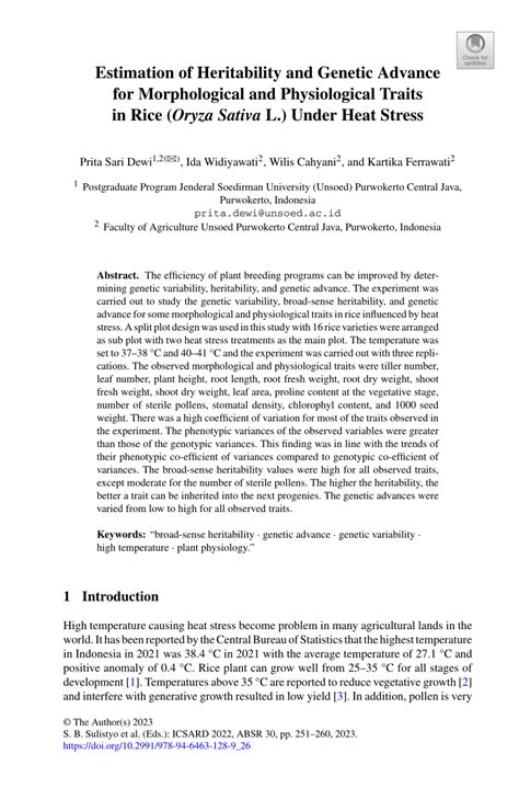 Pdf Estimation Of Heritability And Genetic Advance For Morphological And Physiological Traits