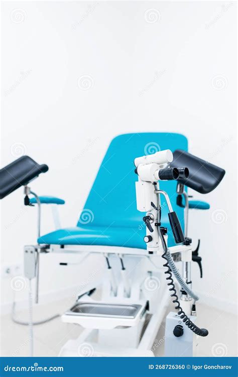 Empty Gynecology Office With Modern Colposcope And Medical Tools Stock