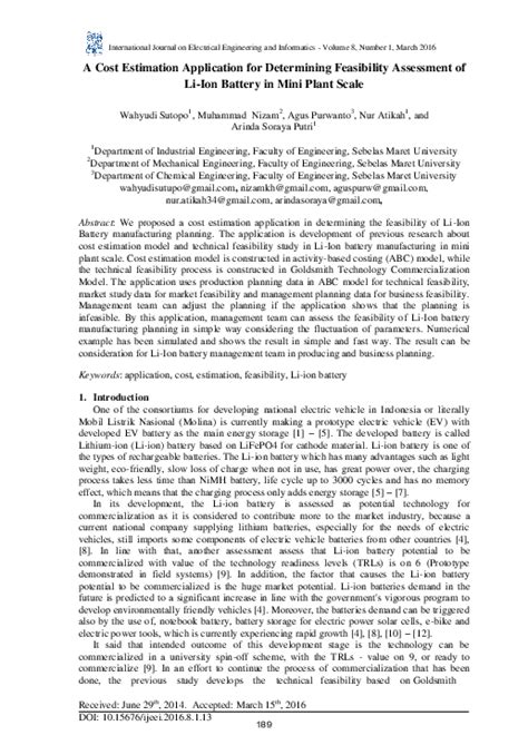 Pdf A Cost Estimation Application For Determining Feasib I Lity Assessment Of Li Ion Battery Pdf A Cost Estimation Application For Determining Feasib I Lity Assessment Of Li Ion Battery