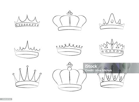 우아한 분필 로얄 크라운 세트 왕실 황실 대관식 상징 브러시 스트로크 텍스처 페인트 스타일의 격리된 아이콘 왕관에 대한 스톡 벡터 아트 및 기타 이미지 Istock