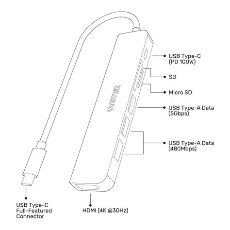 UNITEK UHUB S7 H1118A 7 IN 1 USB TYPE C 5GBPS PORT REPLICATOR WITH 4K HDMI AND 100W POWER