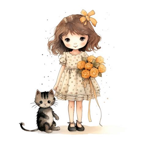There Is A Girl And A Cat Standing Next To Each Other Generative Ai