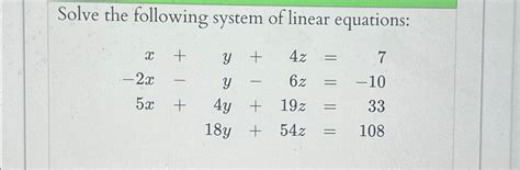 Solved Solve The Following System Of Linear