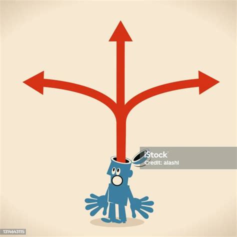 파란 남자의 열린 머리에서 나온 세 개의 화살은 다른 방향으로 이동합니다 산만함에 대한 스톡 벡터 아트 및 기타 이미지