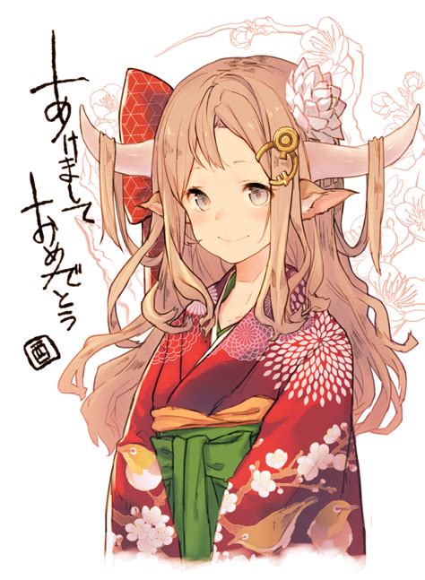 Safebooru 1girl Akeome Animal Ears Animal Print Bangs Bird Print
