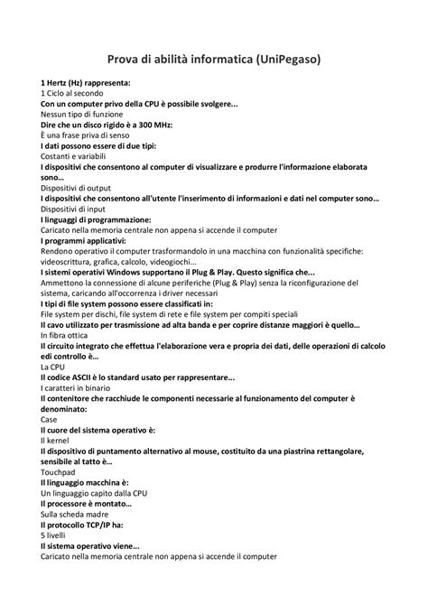 Test Unipegaso Prova Di Abilità Informatica Docsity
