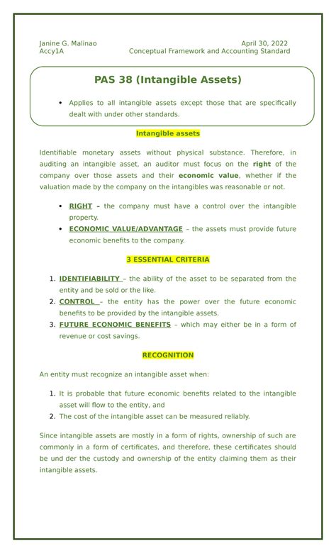 16 PAS 38 Intangible Assets Janine G Malinao April 30 2022