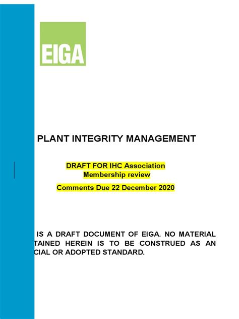 Draft Plant Integrity Management Guideline Seeks Industry Feedback