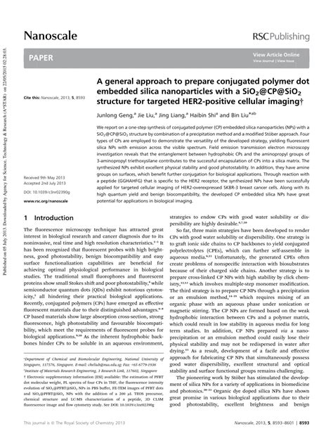 Pdf A General Approach To Prepare Conjugated Polymer Dot Embedded