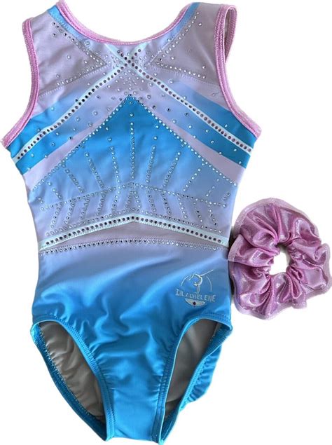 Rudi Blue And Pink Girls Gymnastics Leotard With Crystals Lilachelene