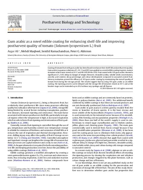Pdf Gum Arabic As A Novel Edible Coating For Enhancing Shelf Life And