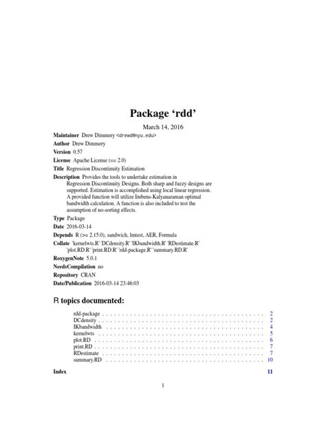 Package Rdd R Topics Documented Pdf Regression Analysis P Value