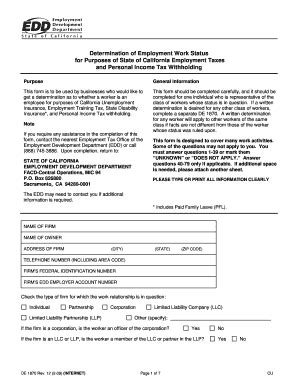 Fillable Online Edd Ca Determination Employment Work Status DE Edd Ca Fax Email Print