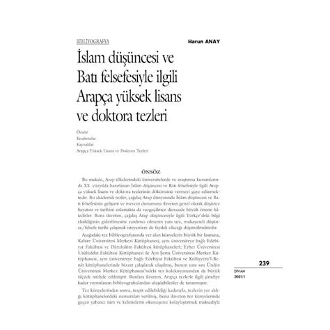 Pdf Bİblİyografya Harun Anay İslam Düşüncesi Ve Batı · ÖnsÖz Bu