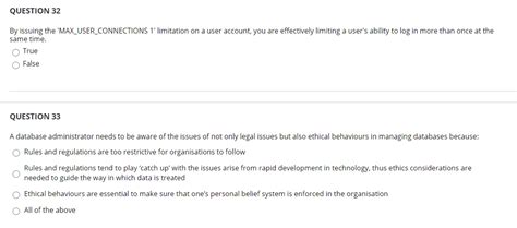 Solved QUESTION 32 By Issuing The MAX USER CONNECTIONS 1 Chegg Com