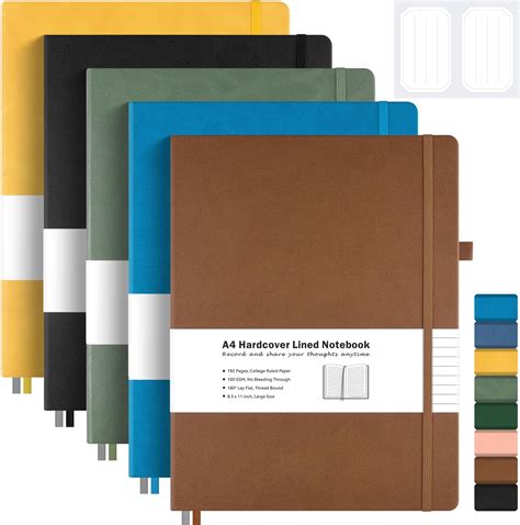 5 Pack College Ruled Notebook A4 Hardcover Leather