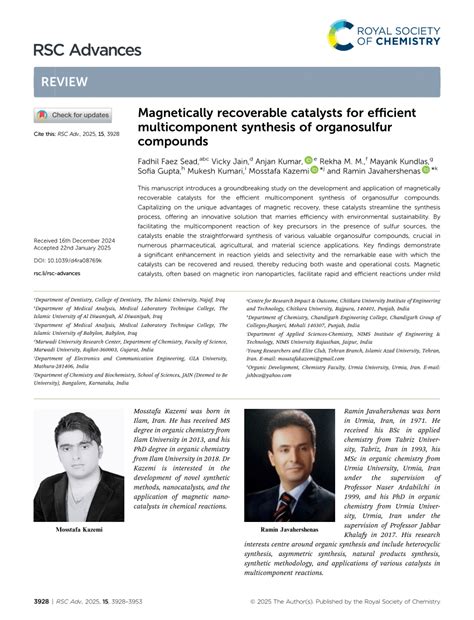 Pdf Magnetically Recoverable Catalysts For Efficient Multicomponent Synthesis Of Organosulfur