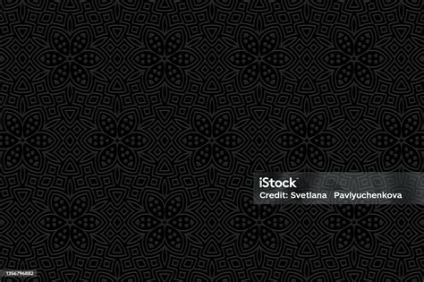 엠보싱 블랙 배경 아르 데코의 디자인 기하학적 볼륨 볼록 한 민족 꽃 3d 패턴의 질감 0명에 대한 스톡 벡터 아트 및 기타 이미지 Istock