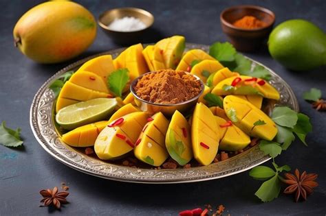 Premium Photo Mango Slices With Chaat Masala Ar C