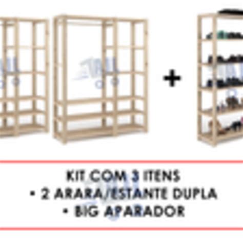 02 Arara Dupla Cabideiro De Madeira Closet Multiuso Armário De Roupas