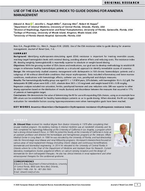 Pdf Use Of The Esa Resistance Index To Guide Dosing For Anaemia